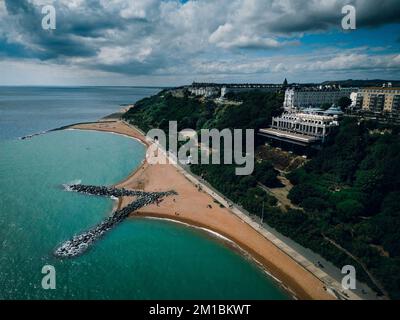 An aerial view of the Leas Cliff Hall and coast in Folkestone, United ...