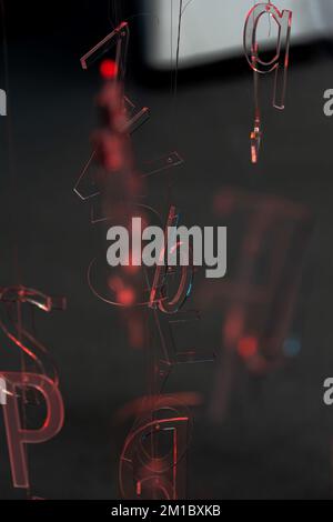 red light translucent letters, acrylic vowels and consonants, mexico ...