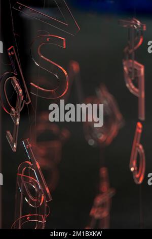 red light translucent letters, acrylic vowels and consonants, mexico ...