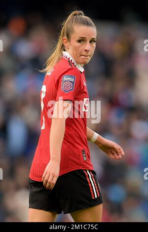 Manchester, UK. 11th Dec, 2022. Katie Zelem of Manchester Utd tries to ...