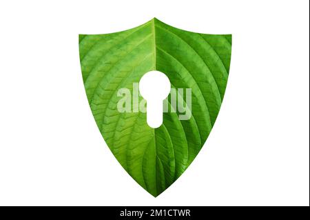 Green shield protects nature and protects the environment on white ...