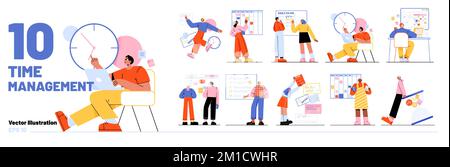 Time management and schedule planning scenes. Characters managing work ...