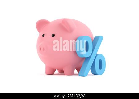 Blue piggy bank with percent sign on blue background Stock Photo - Alamy