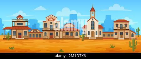 Western town with old wooden buildings. Wild west landscape for game ...