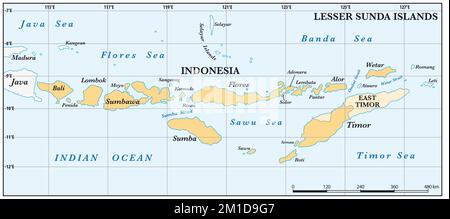 Lesser Sunda Islands, Indonesia, political map. Nusa Tenggara Islands ...