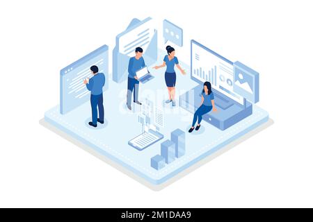 Isometric team work together to create a project, businessmen. Concept ...