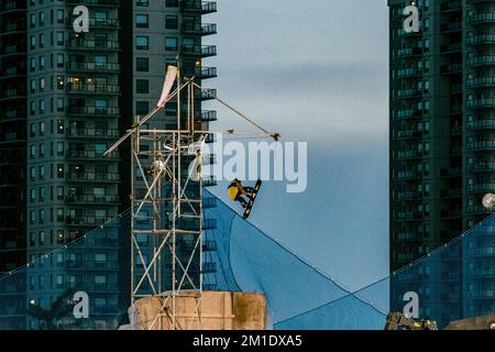 Jonas Boesiger (SUI) performs at the Style Experience Snowboard Big Air ...