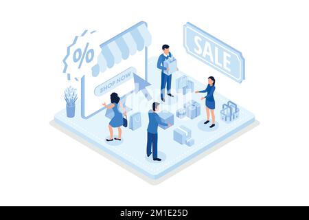Character Standing near Shopping Discount Voucher, Money transfer ...