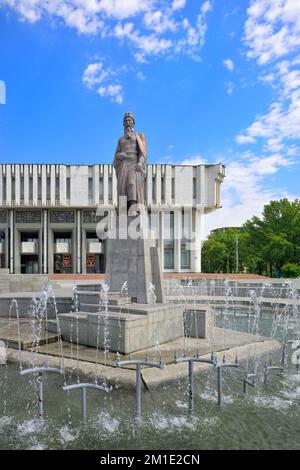 Kyrgyz National Philharmonic house and fountain, statues evocating the ...