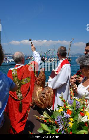 Blessing at sea of St. Peter, patron saint of fishermen in the harbor ...