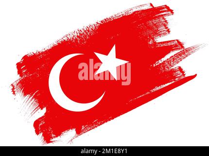 Turkey flag with abstract paint brush texture effect on white ...
