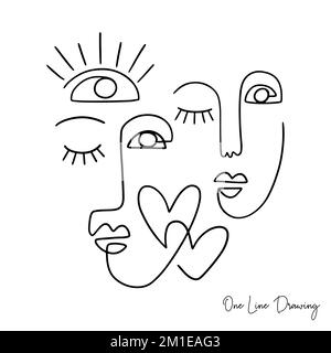 continuous line drawing of two faces - Vector illustration Stock Vector ...