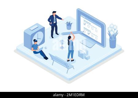 People Characters Filling Planning Schedule. Man and Woman Left Notes ...