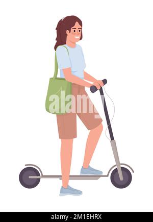 Woman with electric scooter semi flat color vector character Stock ...