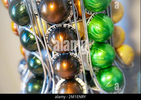 Colorful aluminum capsules of capsule coffee maker Stock Photo - Alamy