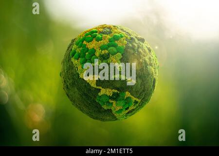Green planet Earth from natural moss. Symbol of sustainable development ...