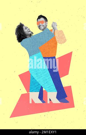 Vertical collage image of excited positive girl enjoy dancing huge hand ...