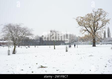 A snow-covered Montrose Pk on the 12-12-2022, in Barnet, London ...