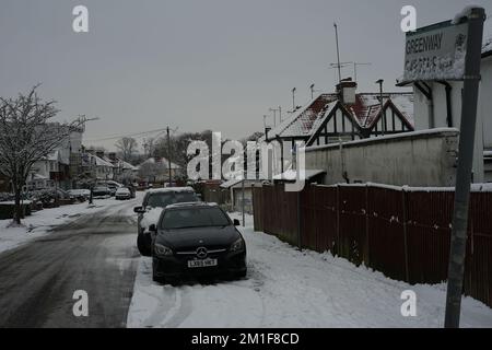 The Greenway covered in snow in Barnet, Colindale, London, England, U.K ...