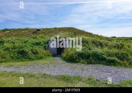 Entrance to the Norstead Viking Village, reconstruction of a Viking Age ...