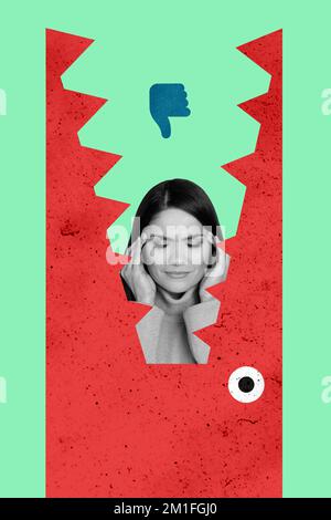 Creative collage of girl black white colors effect push sale ball ...