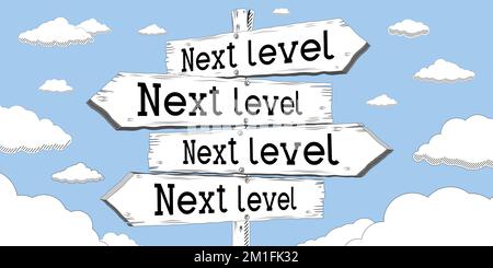 Next level - outline signpost with four arrows Stock Photo - Alamy