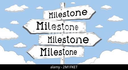 Milestone - outline signpost with four arrows Stock Photo - Alamy