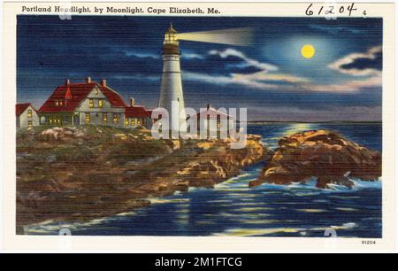 Portland Headlight by moonlight, Cape Elizabeth, Me. , Lighthouses ...