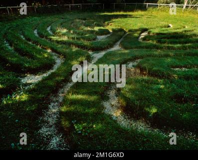Julians Bower Turf Maze Labyrinth & countryside landscape overlooking ...