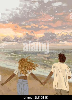 Boho Sea Beach with Waves Print. Abstract Background. Bohemian ...