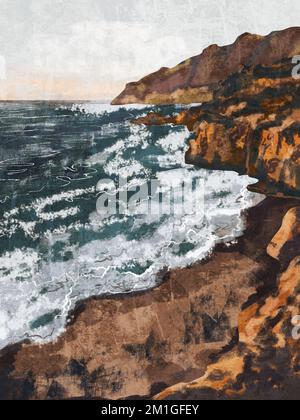 Modern Boho Sea Beach with Waves Art Print. Abstract Minimal Background ...