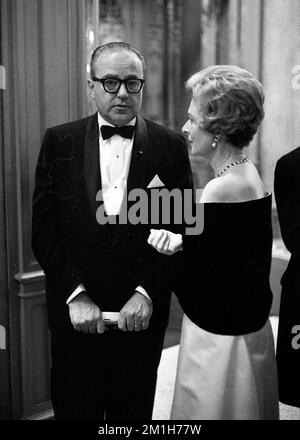 Argentine composer Alberto Ginastera with an unidentified woman, Teatro ...