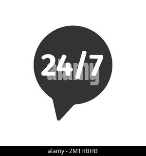 Technical support 24/7 vector icon in flat style. Phone clock help ...
