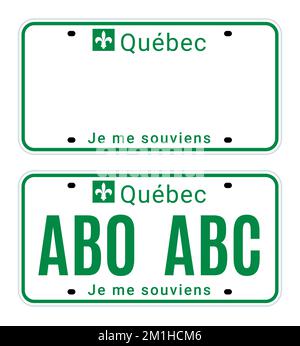 Quebec car license plate, Canada, letters, numbers and symbols, vector ...