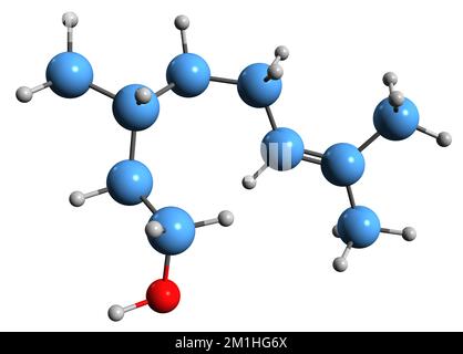 3D image of Nerol skeletal formula - molecular chemical structure of ...