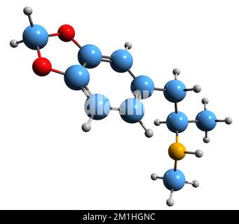 3D image of MDMA skeletal formula - molecular chemical structure of 3 4 ...