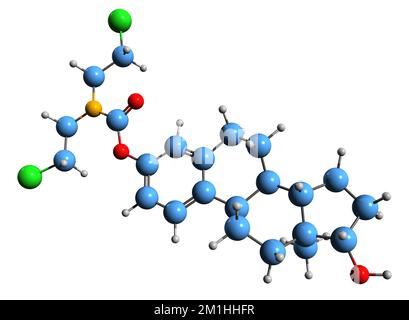 Estramustine prostate cancer chemotherapy drug molecule. Skeletal ...