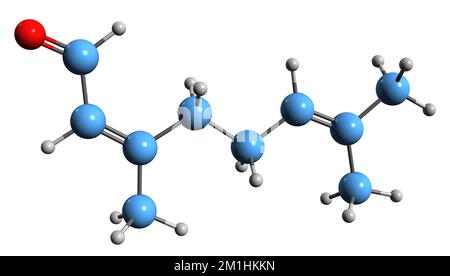 3D image of Geranial skeletal formula - molecular chemical structure of ...