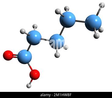 Valeric acid, pentanoic acid or valerate molecule. Skeletal chemical ...
