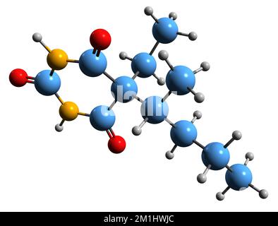 Pentobarbital (pentobarbitone) barbiturate sedative, chemical structure ...