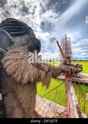 Sampaothai viewpoint, attraction park with a boat in rice fields, in ...
