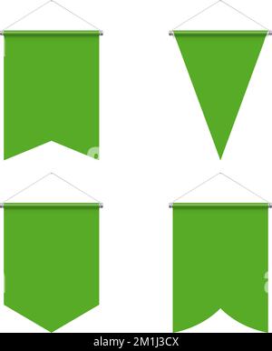 Green pennant flags mockup, blank vertical banners Stock Vector Image ...