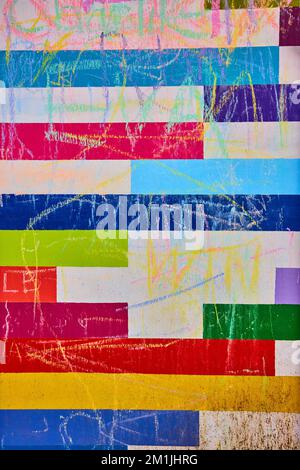 Straight on texture of colorful wood planks and chalk scribbles Stock ...