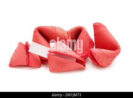 Red fortune cookies with piece of paper isolated on white background ...