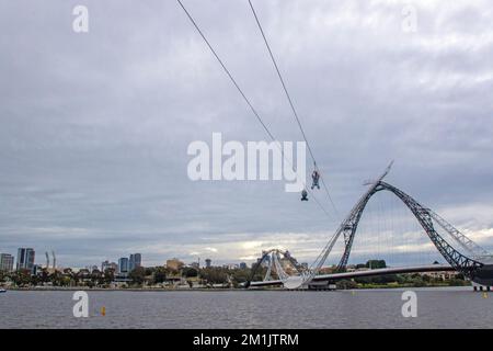 Zip-lining on Matagarup Bridge over the Swan River in Perth Stock Photo ...