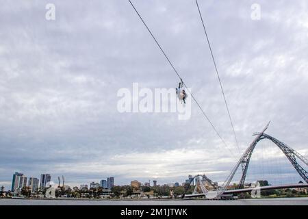 Zip-lining on Matagarup Bridge over the Swan River in Perth Stock Photo ...