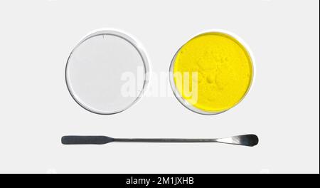Potassium Chromate powder in Petri dish with plastic lid on white ...