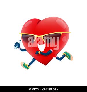 Cartoon running heart personage. Fitness and exercises, sport training ...