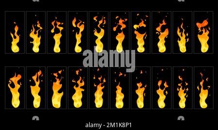 Cartoon fire flame sheet sprite animation vector set. Illustration of fire motion animation, hot ...