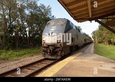 DeLand Florida USA. 2022. An Amtrak passenger train arriving at DeLand ...